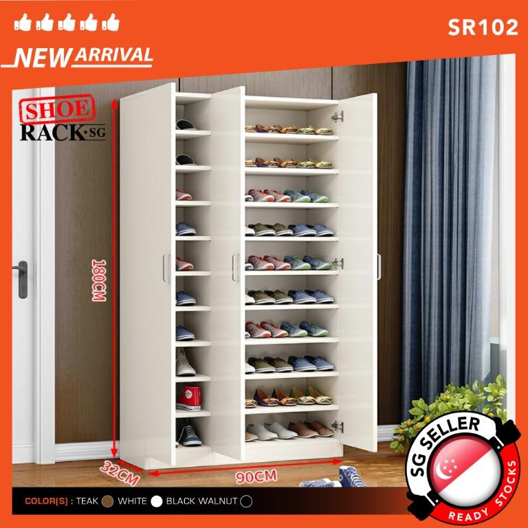 [FULLY ASSEMBLED] SR-102 White 1.8m (Height) Shoe Rack / Shoe Cabinet ...