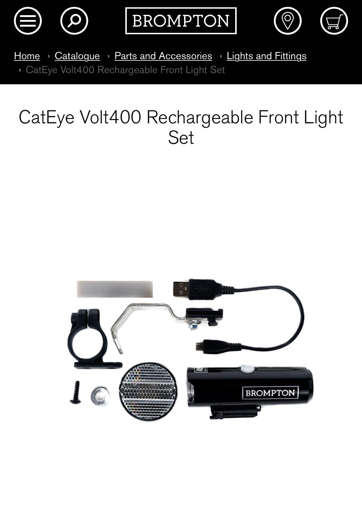 Brompton Cateye Volt 400 Rechargeable Front Light Set, Sports Equipment, Bicycles & Parts, Parts ...