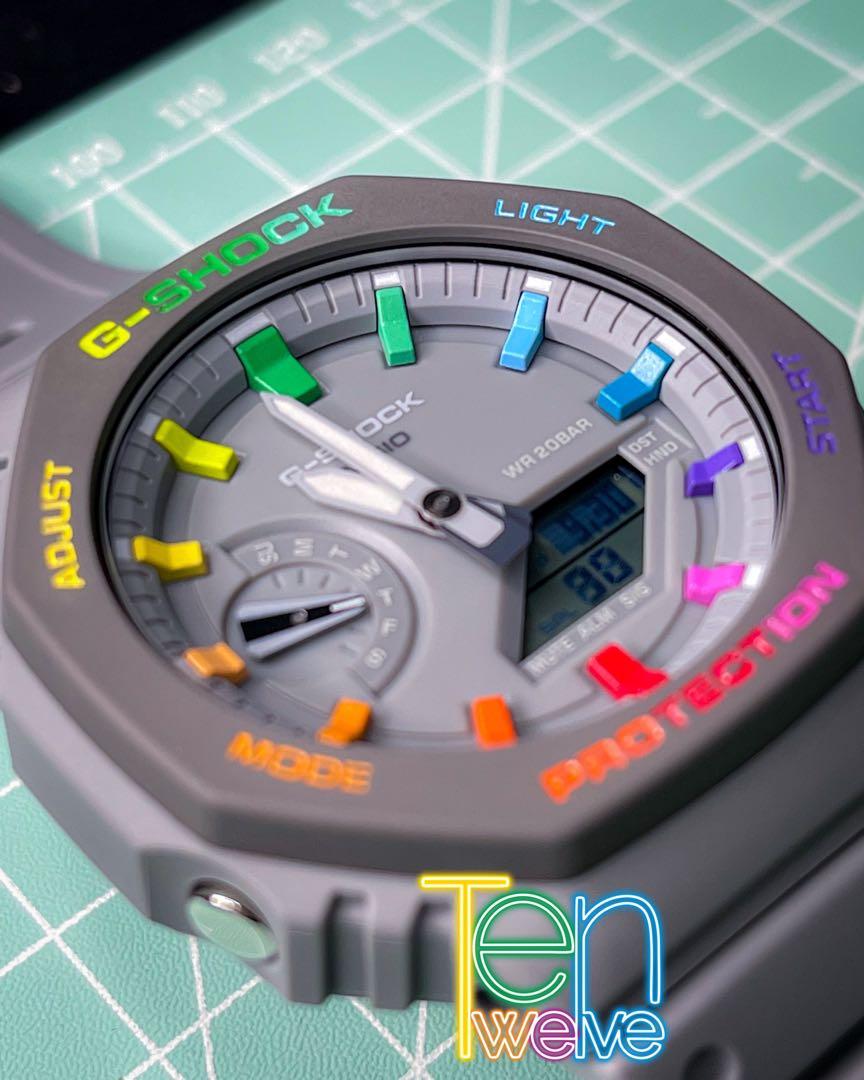 Casio G-Shock GA2100 GA2110 GA-2100 GA-2110 CasiOak Grey Custom Rainbow ...