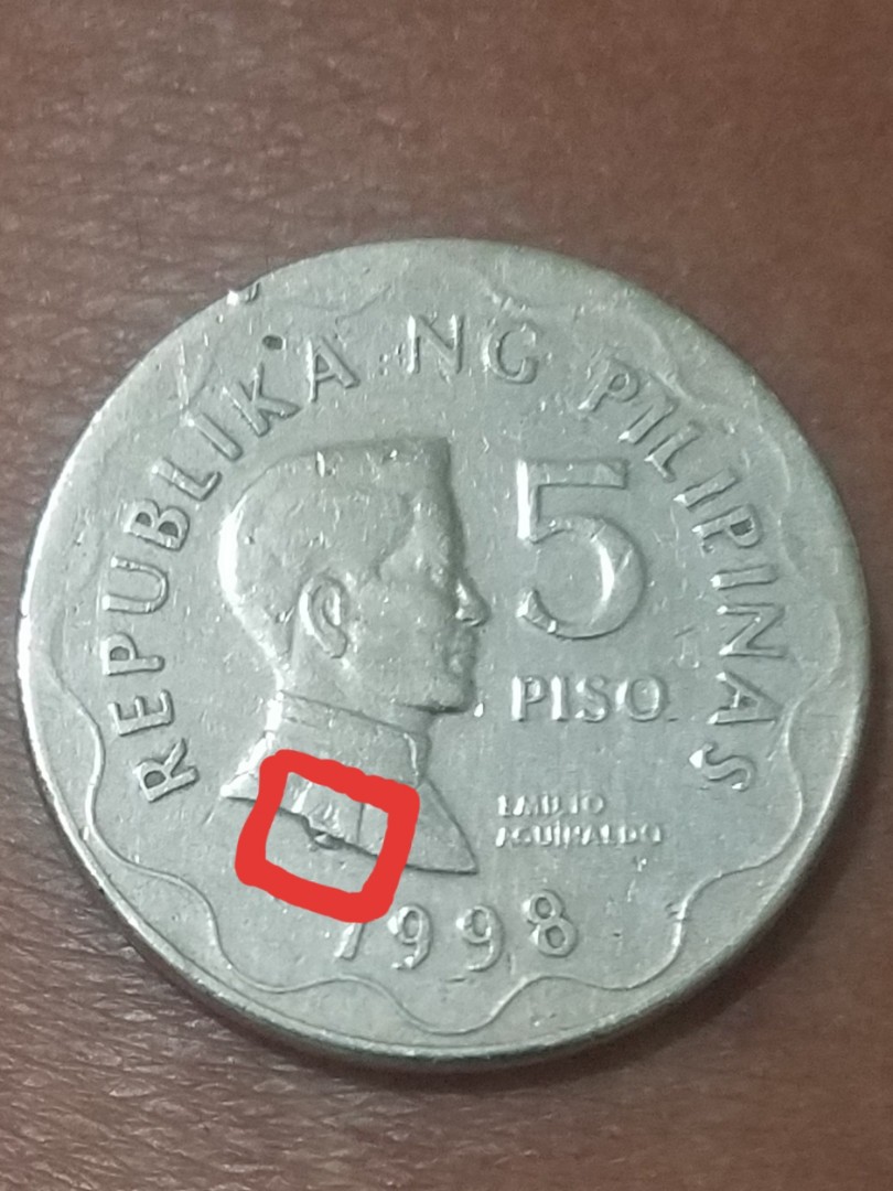 Coin Series 5 Peso Yr 1998 W o Mint And Error Coin Die Chip On Shoulder