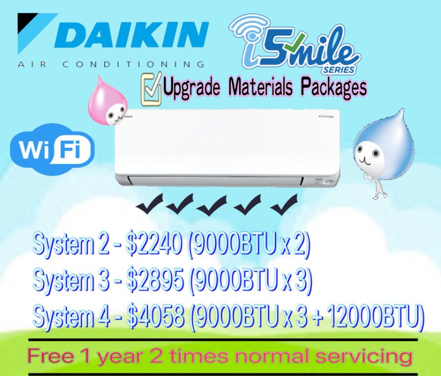 【Install】Daikin Ismile【Upgrade Materials】, TV & Home Appliances, Air ...