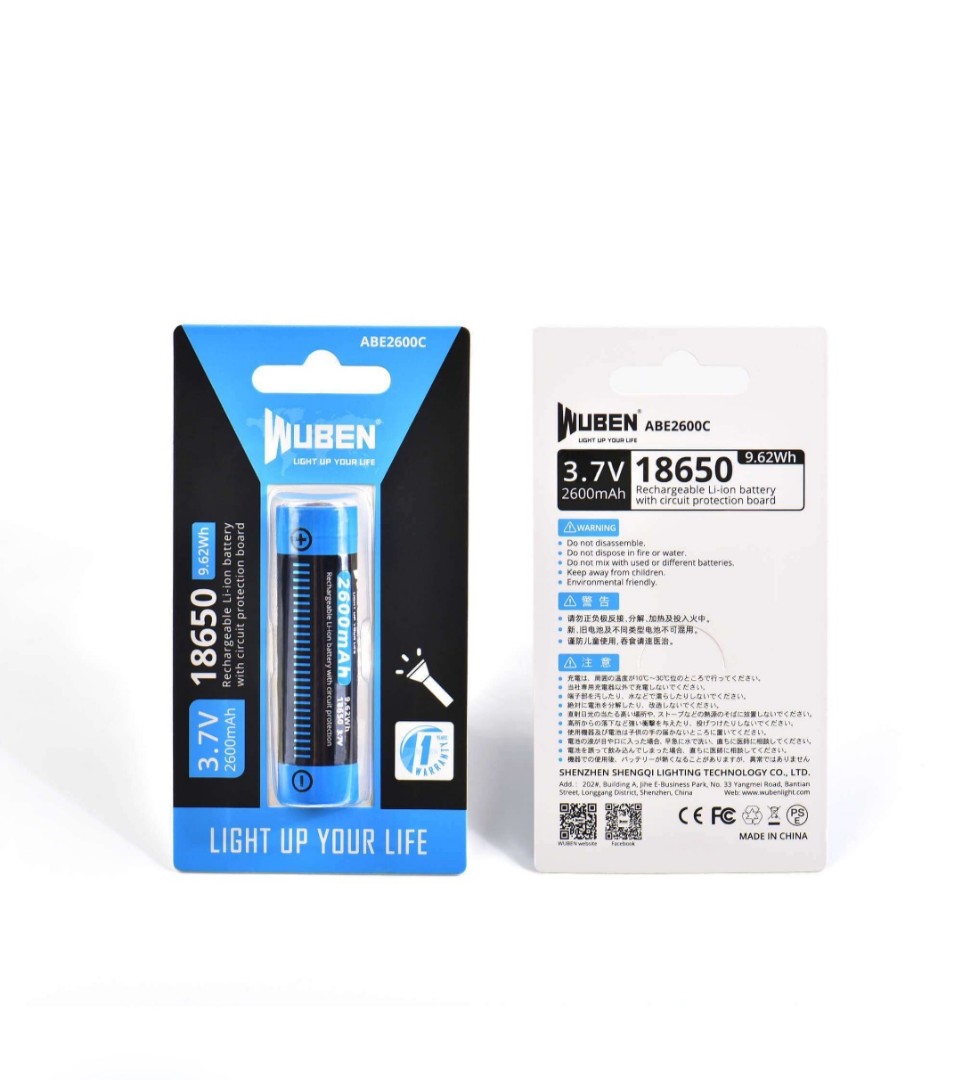 务本 wuben 18650 2600mAh 18650 3.7V 鋰電池 有保護版 電筒頭燈專用 充電電池, 手提電話, 電話及其他裝置配件 ...