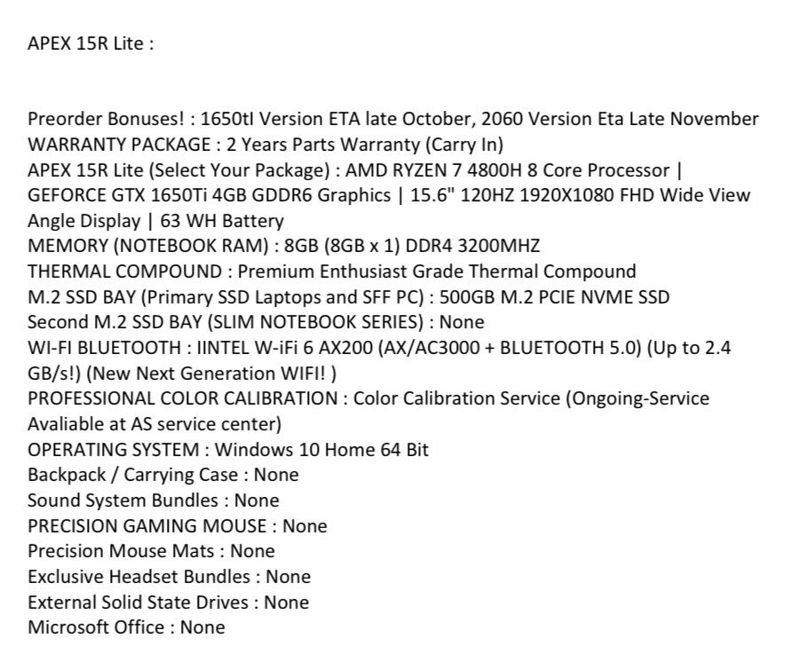 AFTERSHOCK APEX 15R LITE *LIMITED EDITION*, Computers & Tech, Laptops ...