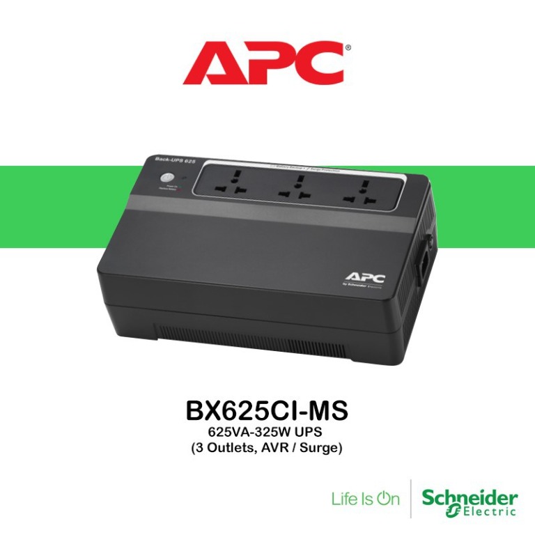 APC Back UPS 625VA, 230V, AVR, Floor, Universal Sockets BX625CI-MS, 325 ...