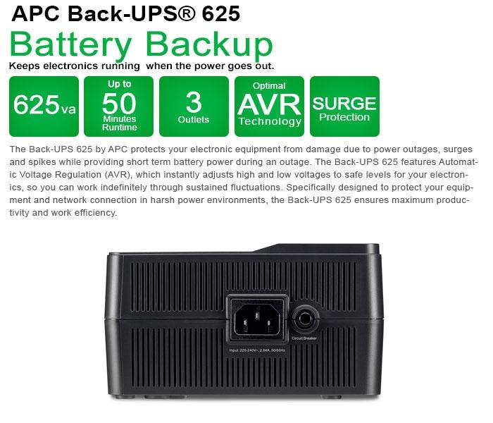 APC Back UPS 625VA, 230V, AVR, Floor, Universal Sockets BX625CI-MS, 325 ...