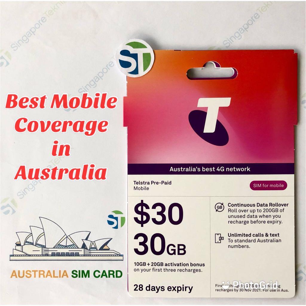BEST Australia TELSTRA SIM Card Data Call SMS Mobile 4G Coverage 30GB ...