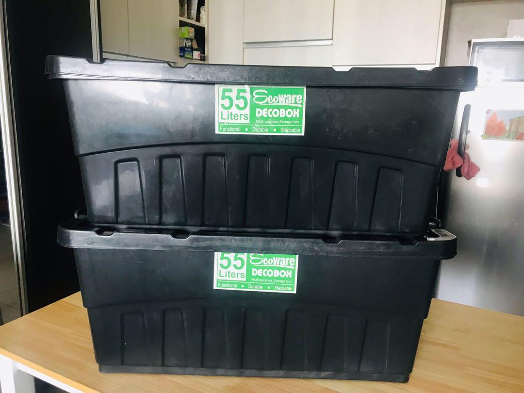 Plastic 55-L storage bins, Furniture & Home Living, Home Improvement ...