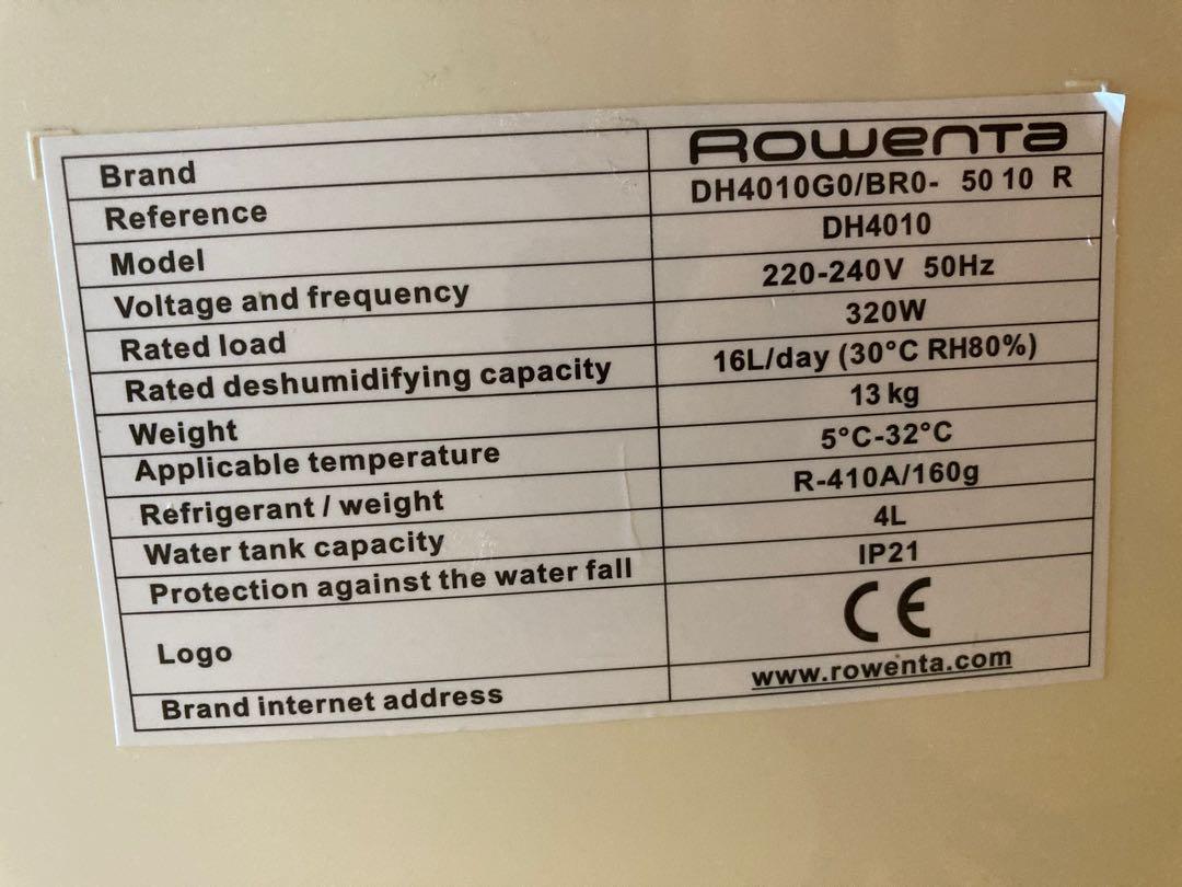 Rowenta Dehumidifier, TV & Home Appliances, Air Conditioners & Heating ...
