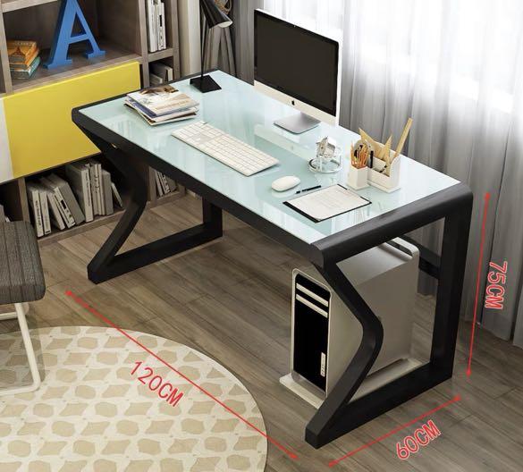 Tempered Glass Top Computer Table, Furniture & Home Living, Furniture ...
