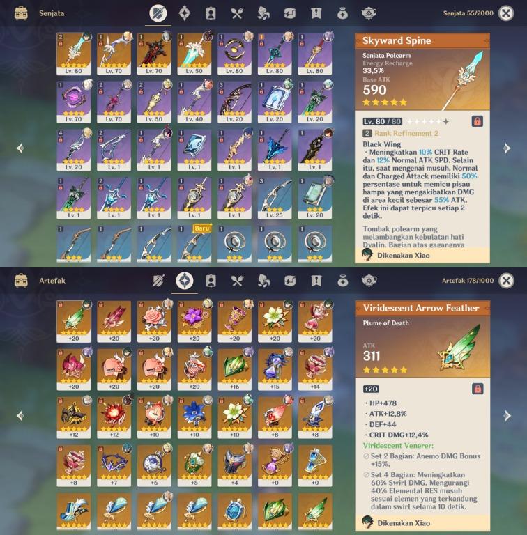 Xiao + Skyward Spine R2, Albedo, Jean, Keqing, Amos Bow, Wolf ...