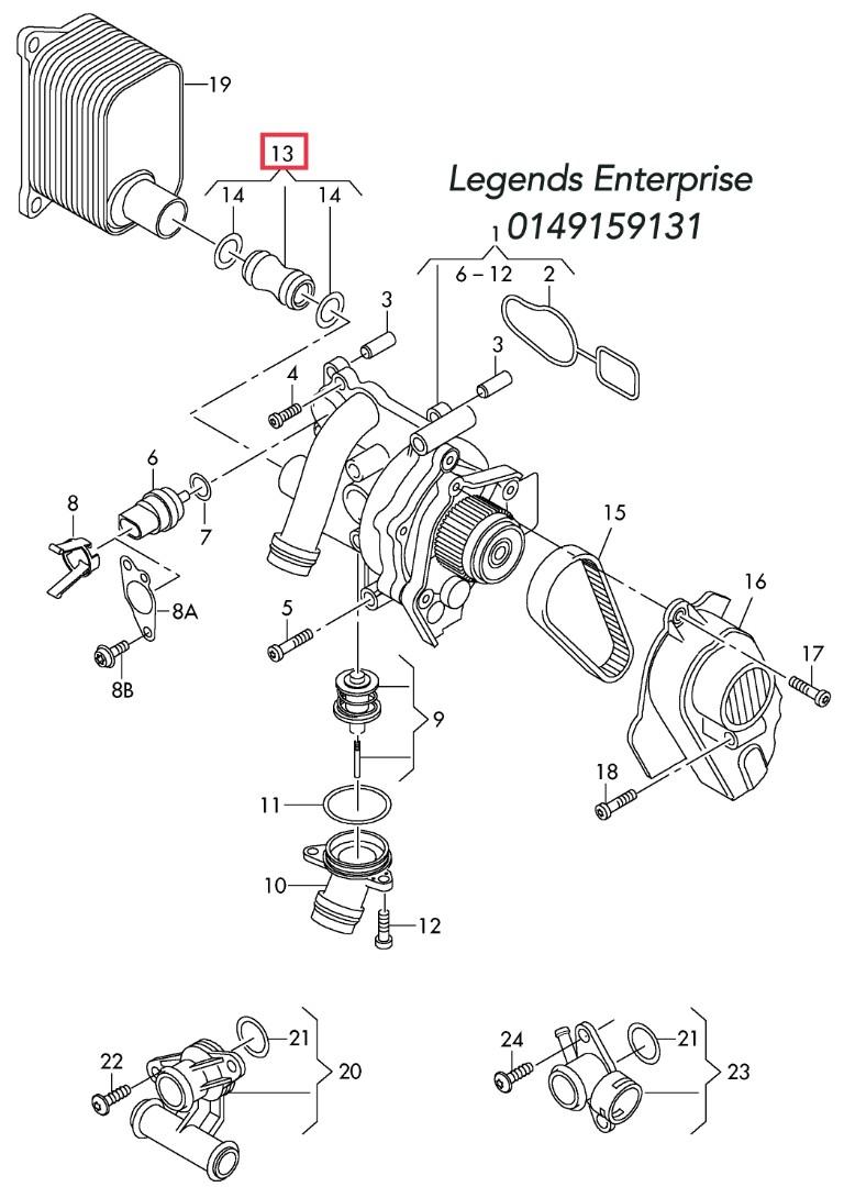 Audi Volkswagen Genuine Water Pump Union Coolant Flange Coolant Tube ...