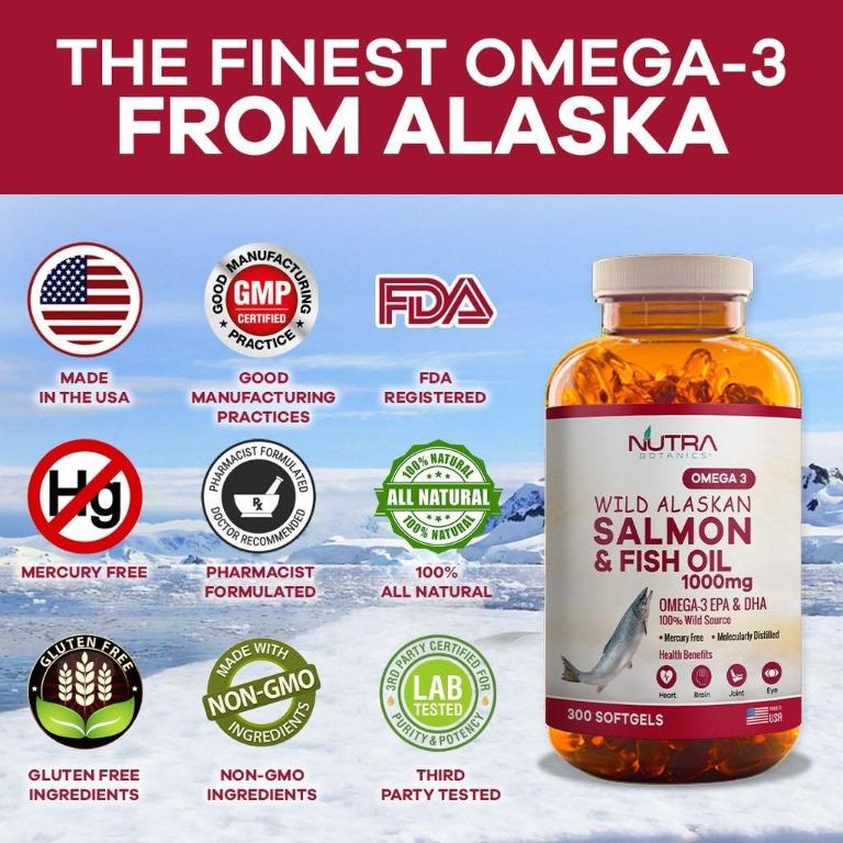 Nutra Botanics Omega 3 Wild Alaskan Salmon Fish Oil (1000mg) – Halal ...