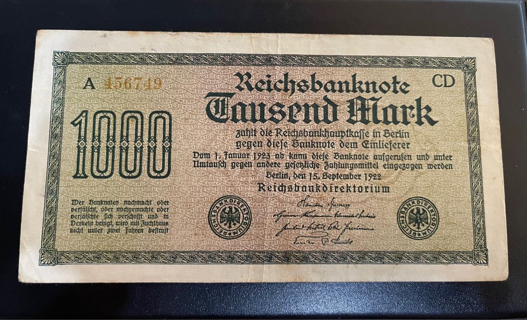 Reichsbanknote 1000 Mark 1922, F, Hobbies & Toys, Memorabilia ...