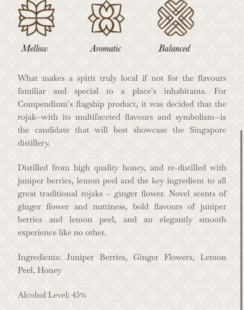 Rojak Gin, Compendium 250ml, Food & Drinks, Beverages on Carousell