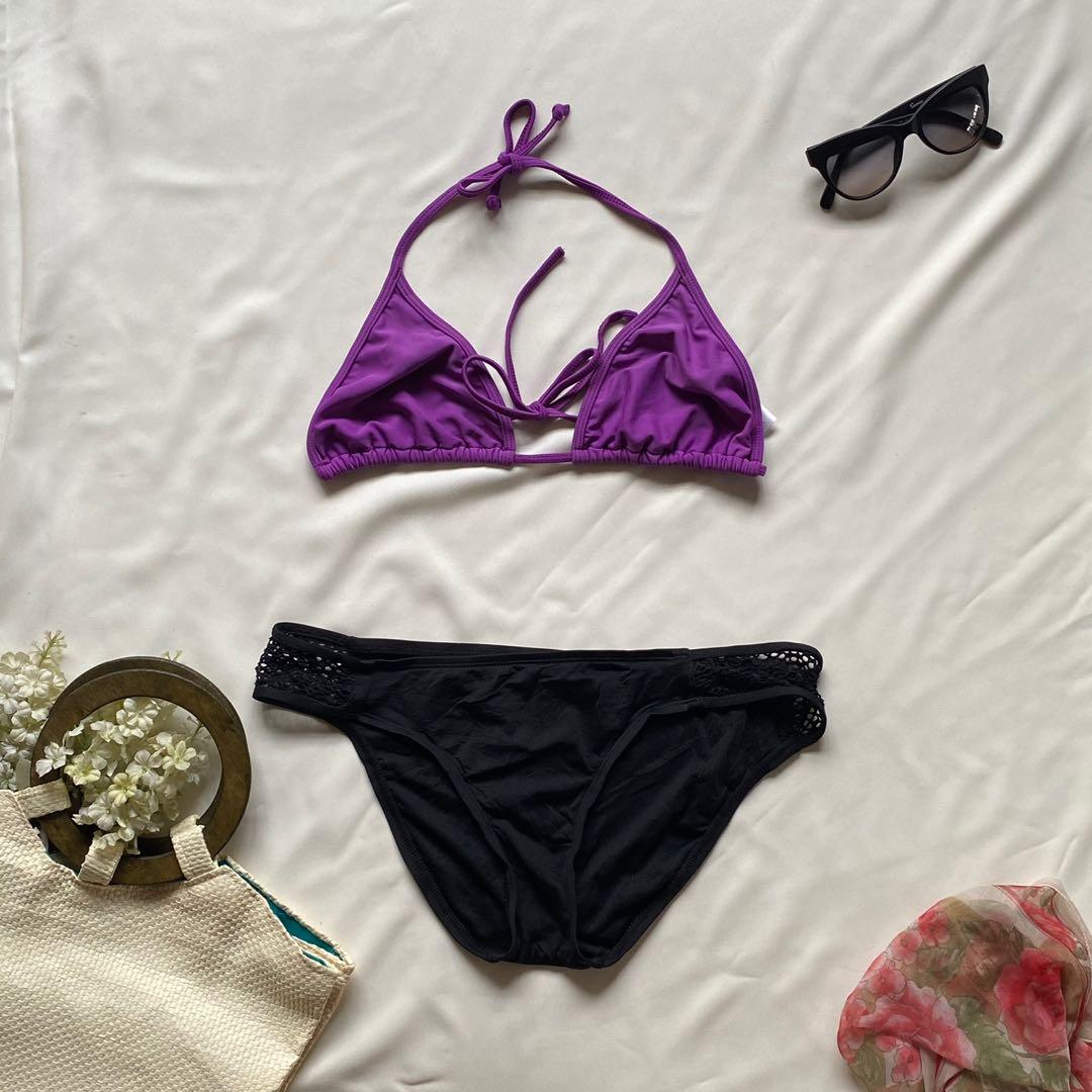 Violet ang black triangle bikini, Women's Fashion, Swimwear, Bikinis ...