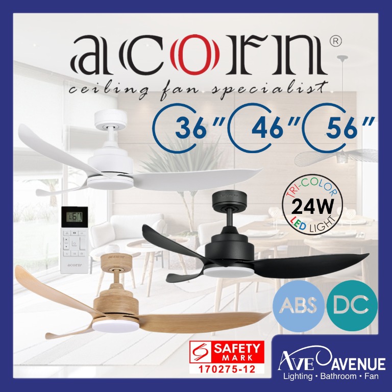 ACORN Fantasia DC Motor 3 Blade Ceiling Fan with 3 Tone LED Light Kit ...