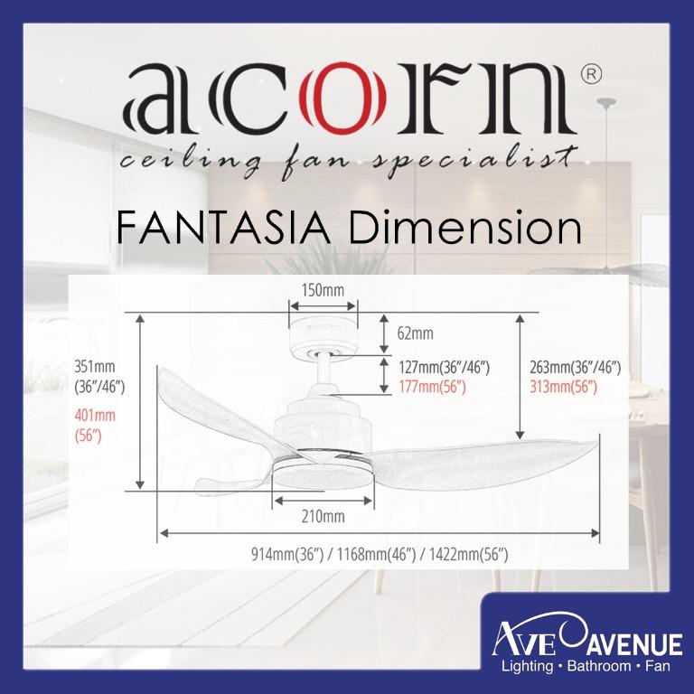 ACORN Fantasia DC Motor 3 Blade Ceiling Fan with 3 Tone LED Light Kit ...