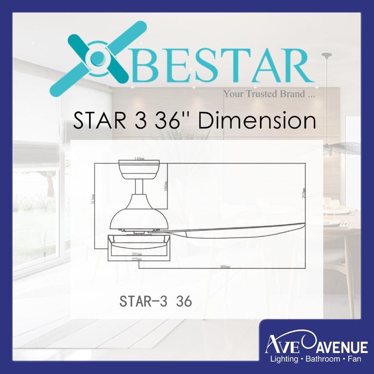 BESTAR STAR 3 3-Blade DC Motor Ceiling Fan With Light and Remote ...