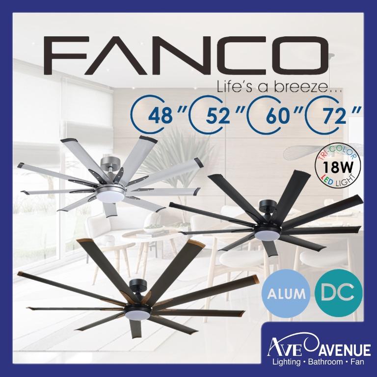 FANCO E-Lite DC Motor Ceiling Fan with 3 Tone LED Light Kit and Remote ...