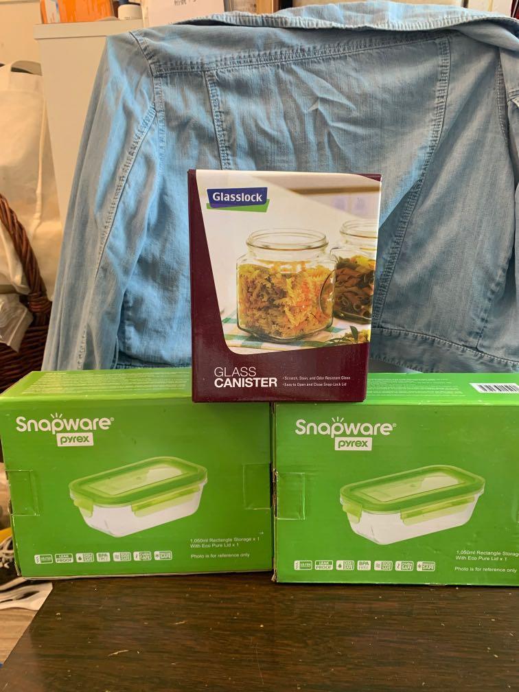 密實玻璃盒Glasslock 1500 ml +snapware. 1050 ml 一共3 個, 傢俬＆家居, 廚具和餐具, 廚水杯、水壺 ...