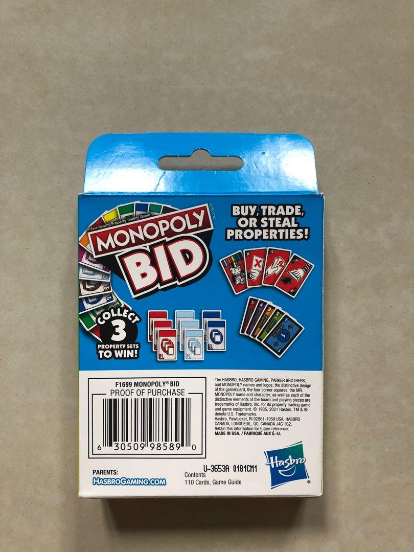Monopoly Bid Card Game, Hobbies & Toys, Toys & Games on Carousell