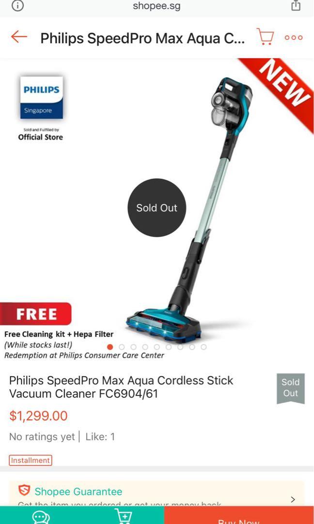 Philips SpeedPro Max Aqua Cordless Stick Vacuum Cleaner FC6904/61, TV ...
