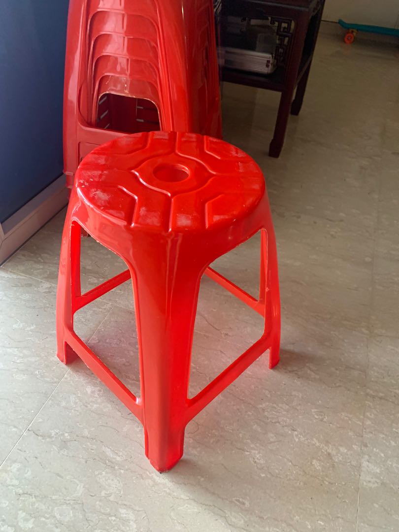 Red plastic stool, Furniture & Home Living, Furniture, Chairs on Carousell