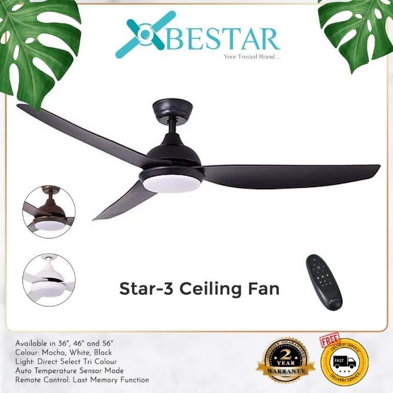 BESTAR STAR-3 DC Ceiling Fan with LED and Remote/Fan installation ...