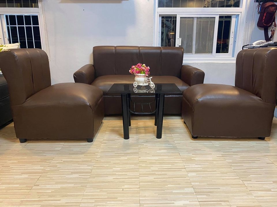 Brand new !! Sala set brown leather with glass table, Furniture & Home ...