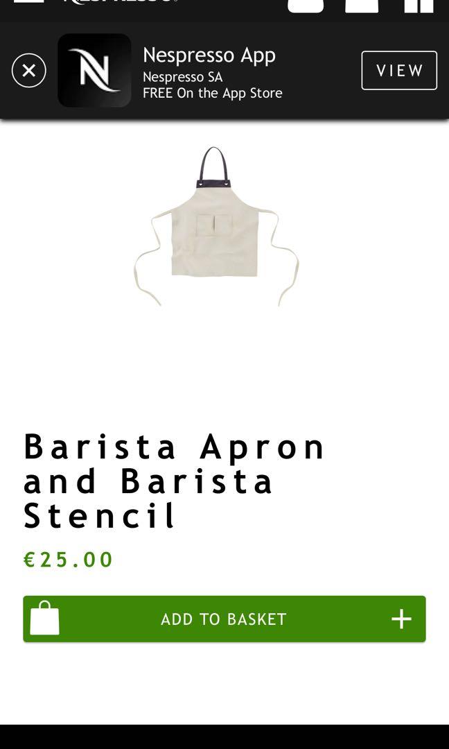 Nespresso barista apron, Furniture & Home Living, Kitchenware ...