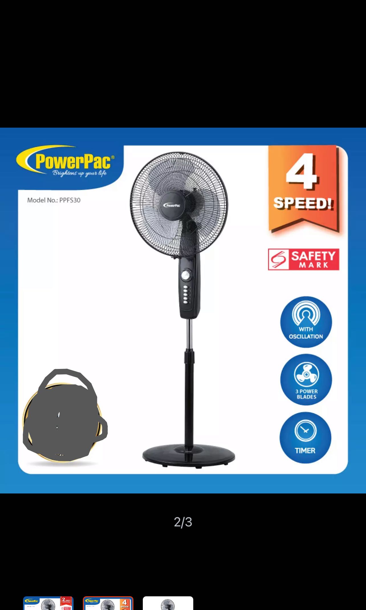 PowerPac Stand Fan 16 inch Standing fan with Timer (PPFS30), TV & Home ...