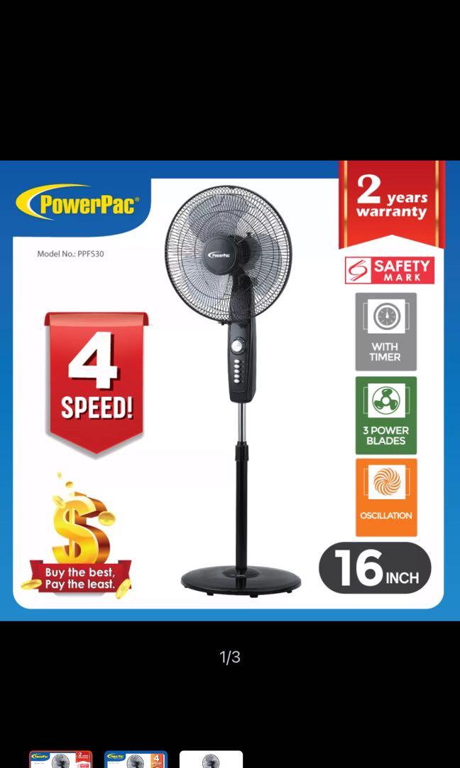 PowerPac Stand Fan 16 inch Standing fan with Timer (PPFS30), TV & Home ...
