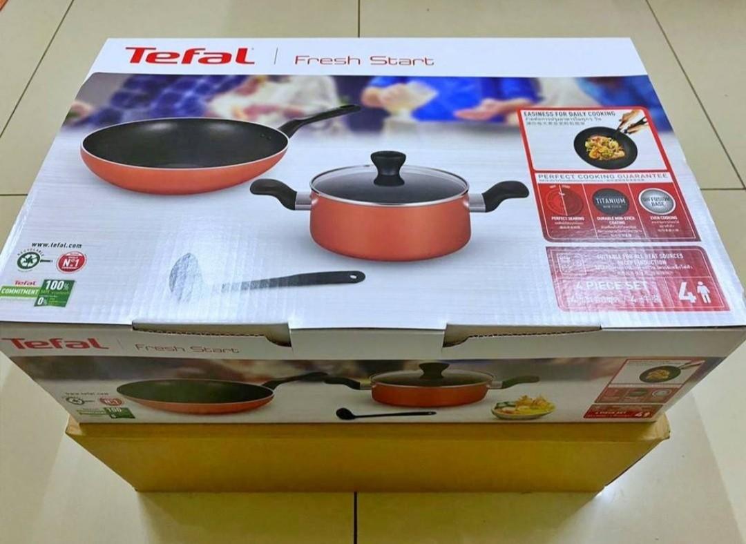 TEFAL FRESH START 4 PIECE NON STICK COOKWARE SET B507S4 B507S495 WOKPAN ...