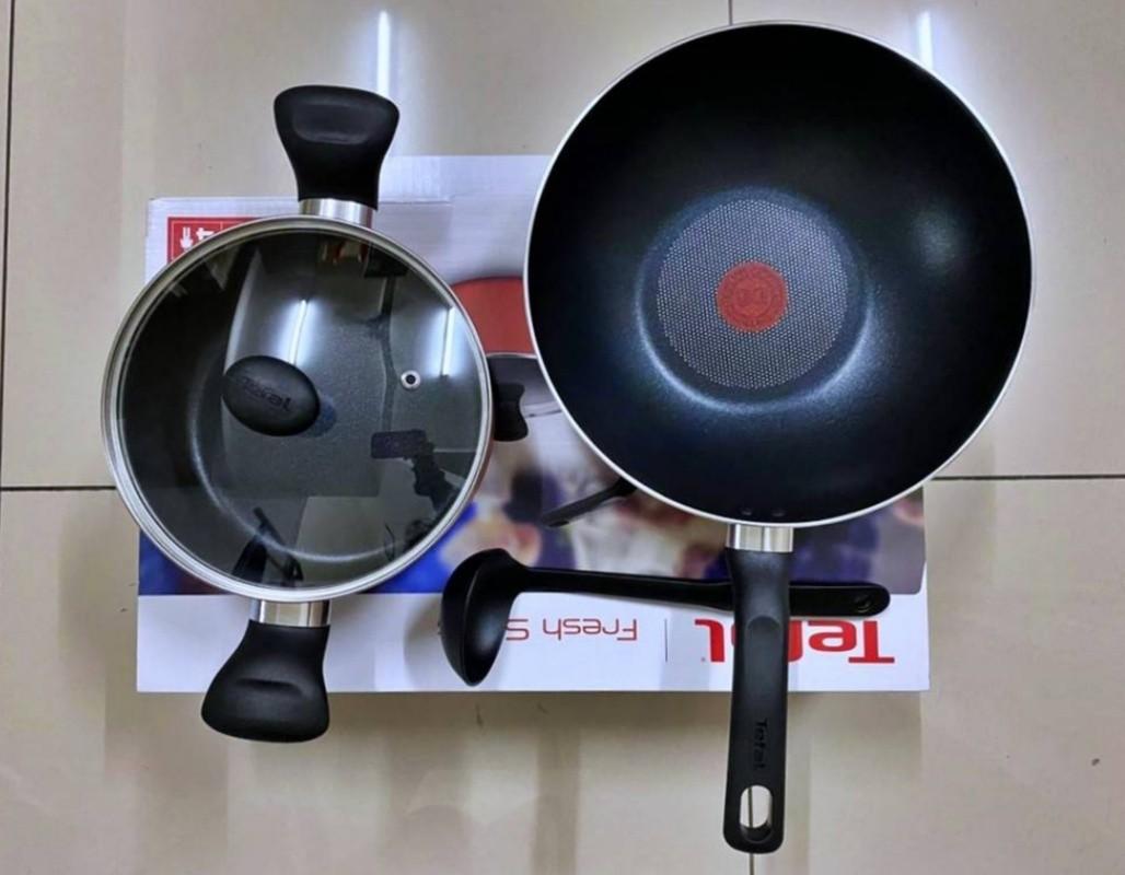 TEFAL FRESH START 4 PIECE NON STICK COOKWARE SET B507S4 B507S495 WOKPAN STEWPOT PERIUK LADLE ...