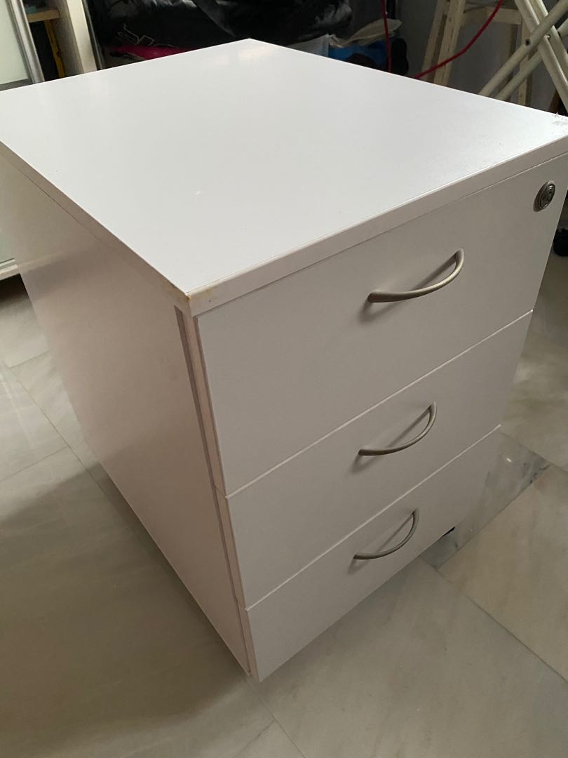 White 3 Tier Drawer with Lock, Furniture & Home Living, Furniture ...