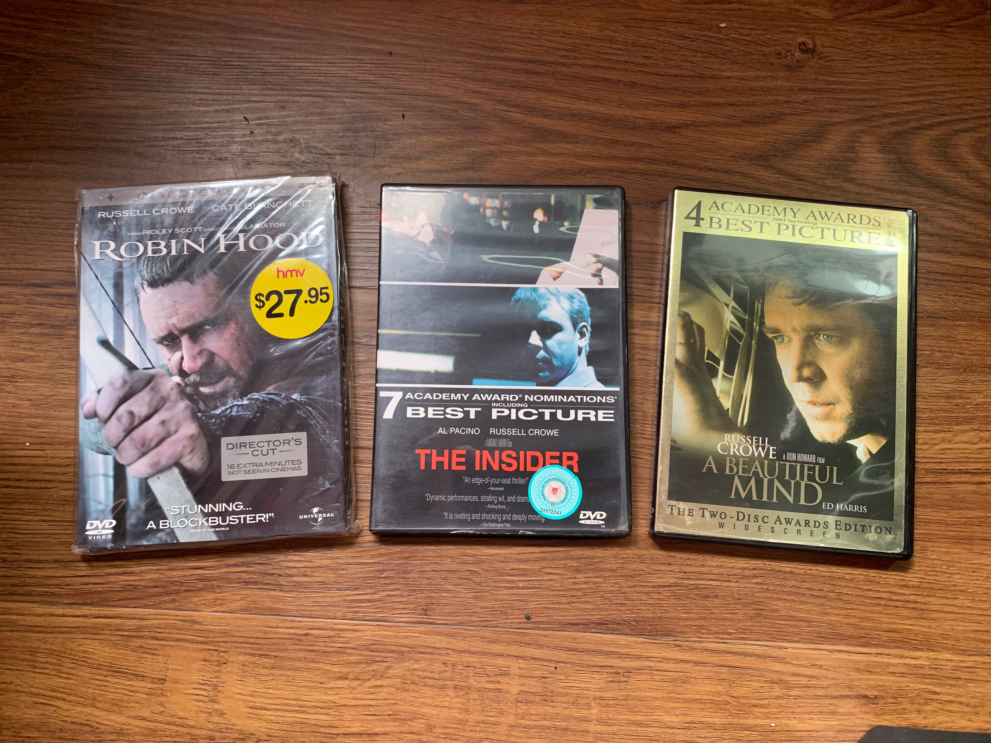 DVD Beautiful Mind / The Insider / Robin Hood Russell Crowe Ridley ...