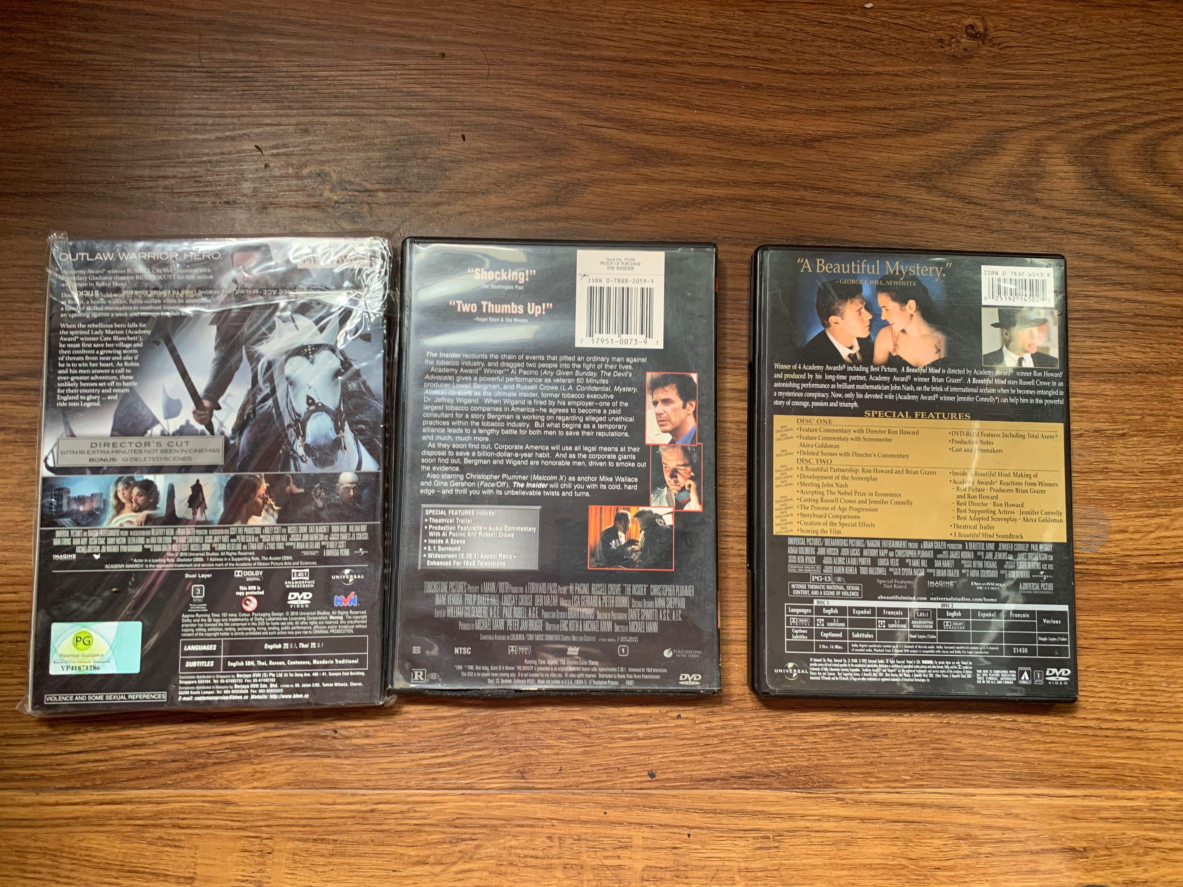 DVD Beautiful Mind / The Insider / Robin Hood Russell Crowe Ridley ...