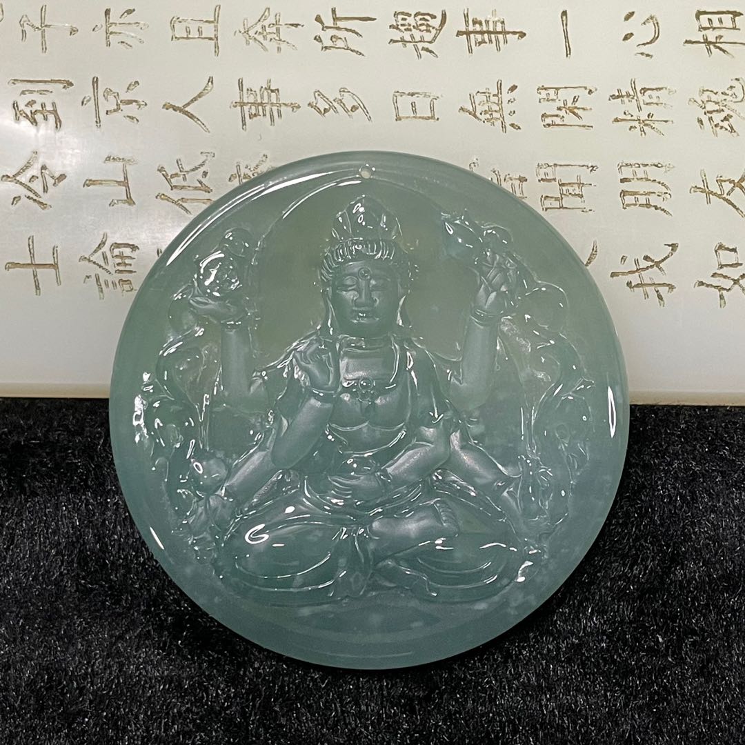 Type A Icy Blueish Green Thousand Hand Guan Yin Jade Jadeite Pendant ...