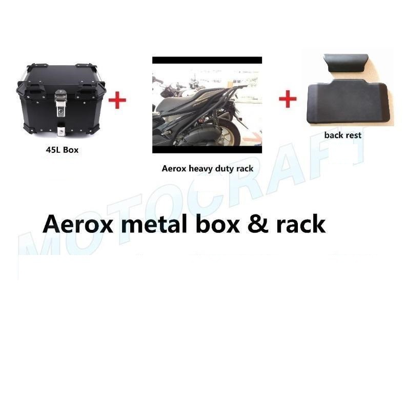 Aerox box & rack bundle heavy duty aluminium metal top box 45L 55L 65L ...