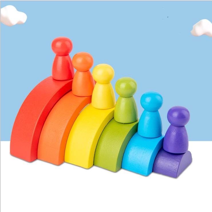 Children's Rainbow Colored Stacking Blocks (Montessori), Hobbies & Toys ...