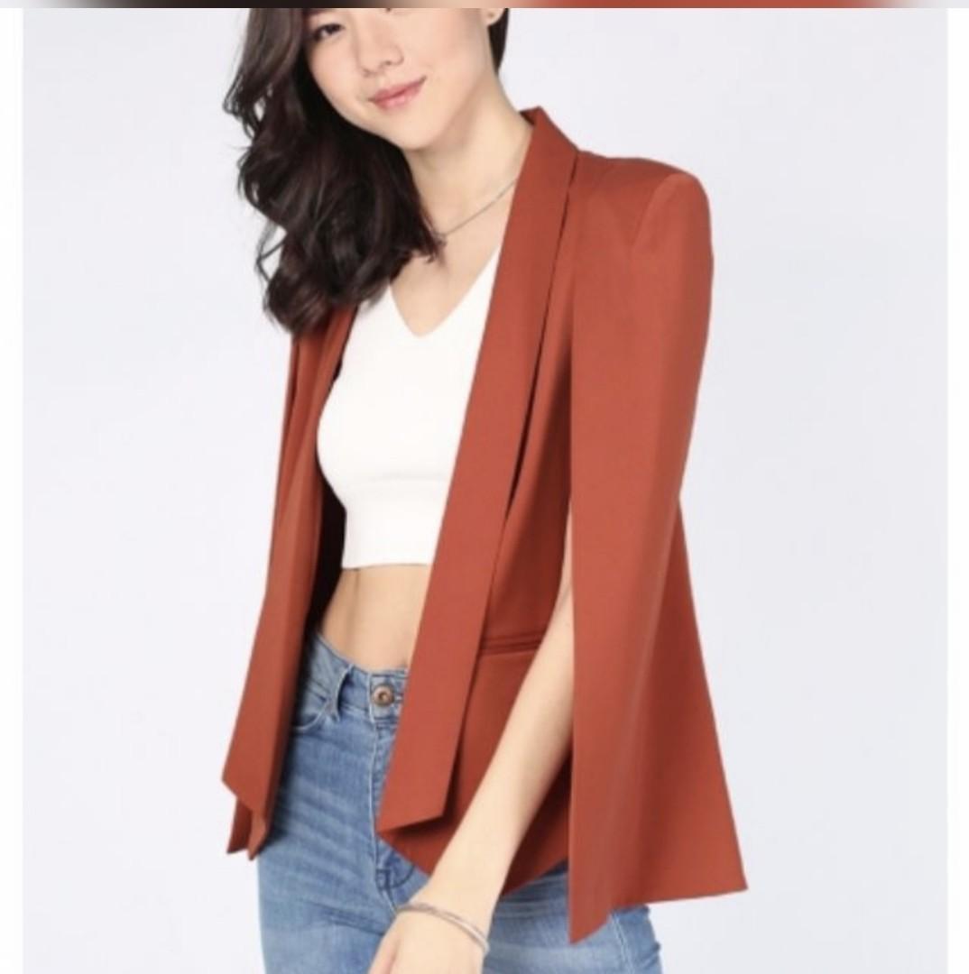 LOVE BONITO CAPE BLAZER, Women's Fashion, Coats, Jackets and Outerwear ...