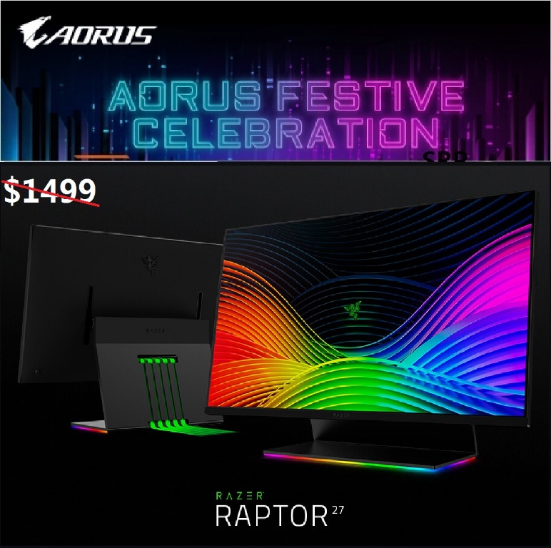 Razer Raptor 27 Gaming Monitor WQHD (2560x1440) - IPS-Grade - 165Hz ...