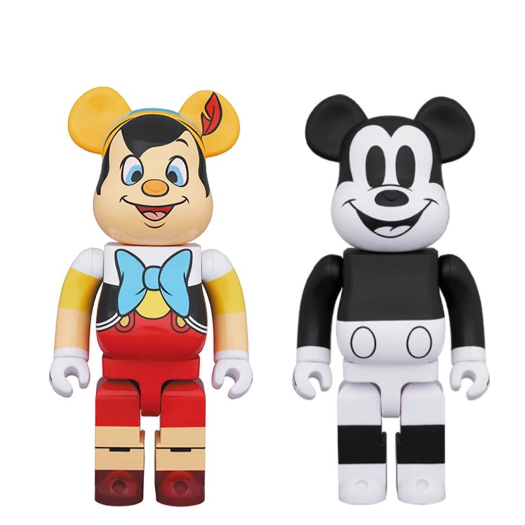 (Ready Stock) Bearbrick Black/White Mickey & Pinocchio Set of 2pcs 1000 ...