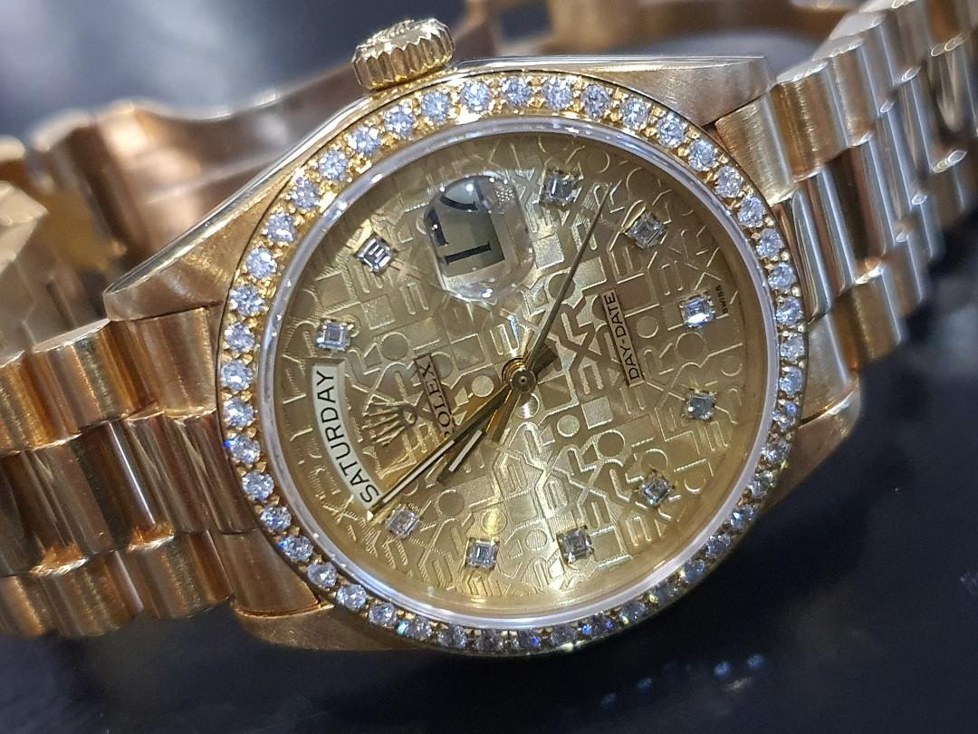 ROLEX SOLID GOLD WITH DIAMONDS BREZEL!!! DAY DATE COMPUTER DIAL MODEL ...