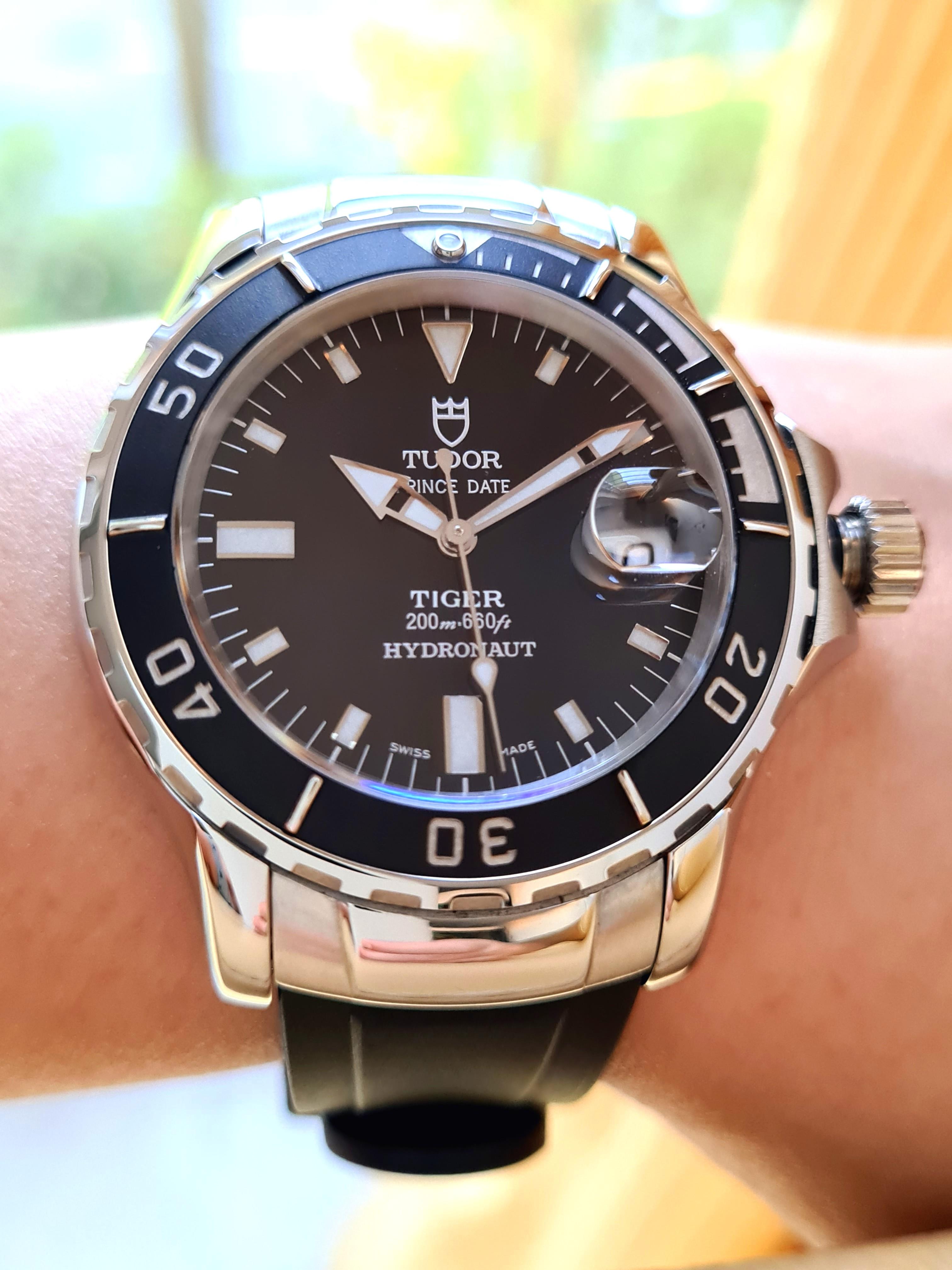 Tudor Prince Date Tiger Hydronaut Black Dial Leather Strap Steel ...
