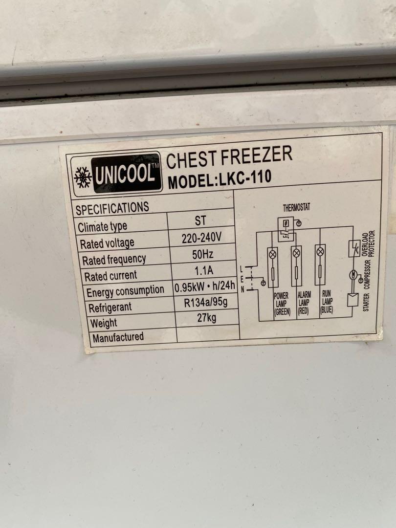 Unicool 110L Chest Freezer, TV & Home Appliances, Kitchen Appliances ...