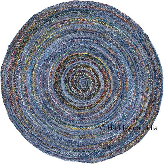 8x8 ROUND Chindi rug, Shades of blue., Furniture & Home Living, Home ...