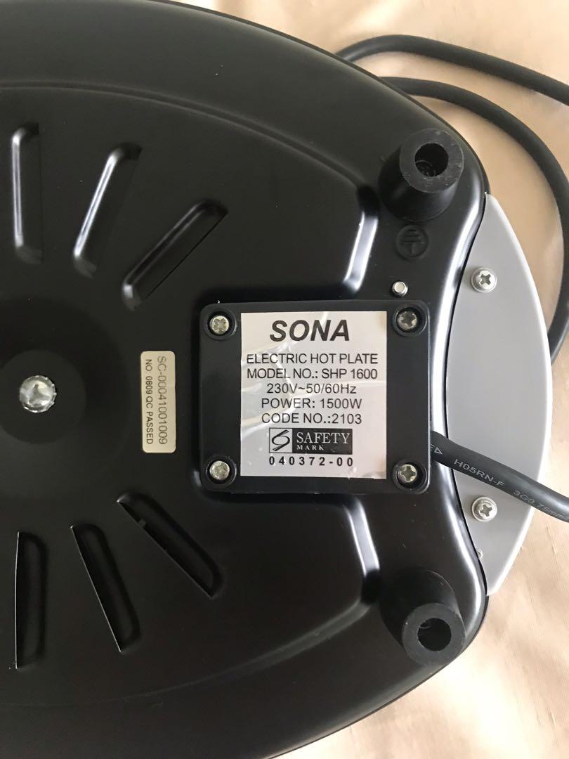 SONA Electric Hot Plate SHP 1600, TV & Home Appliances, Kitchen ...