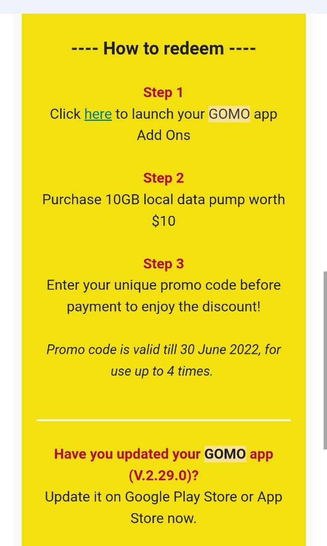 GOMO voucher $20 Off GOMO Data Add-Ons, Tickets & Vouchers, Vouchers on ...