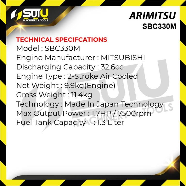ARIMITSU SBC330M / MITSUBISHI TB33 1.7HP 33CC Heavy Duty 2-Stroke Engine Brush Cutter 7500RPM ...